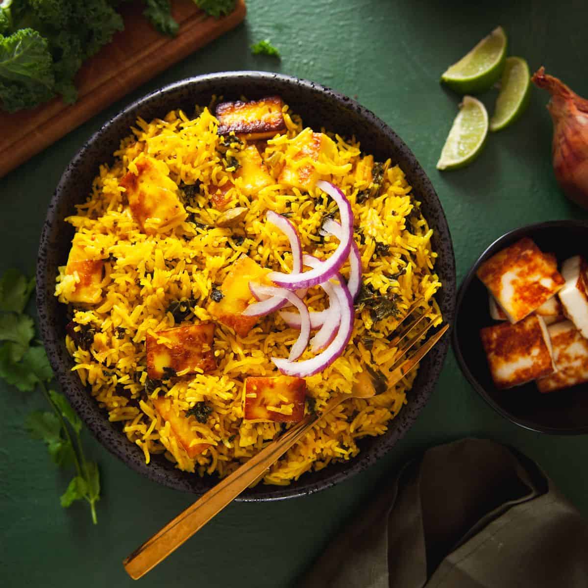 Kale and Paneer Pulao - Sinfully Spicy
