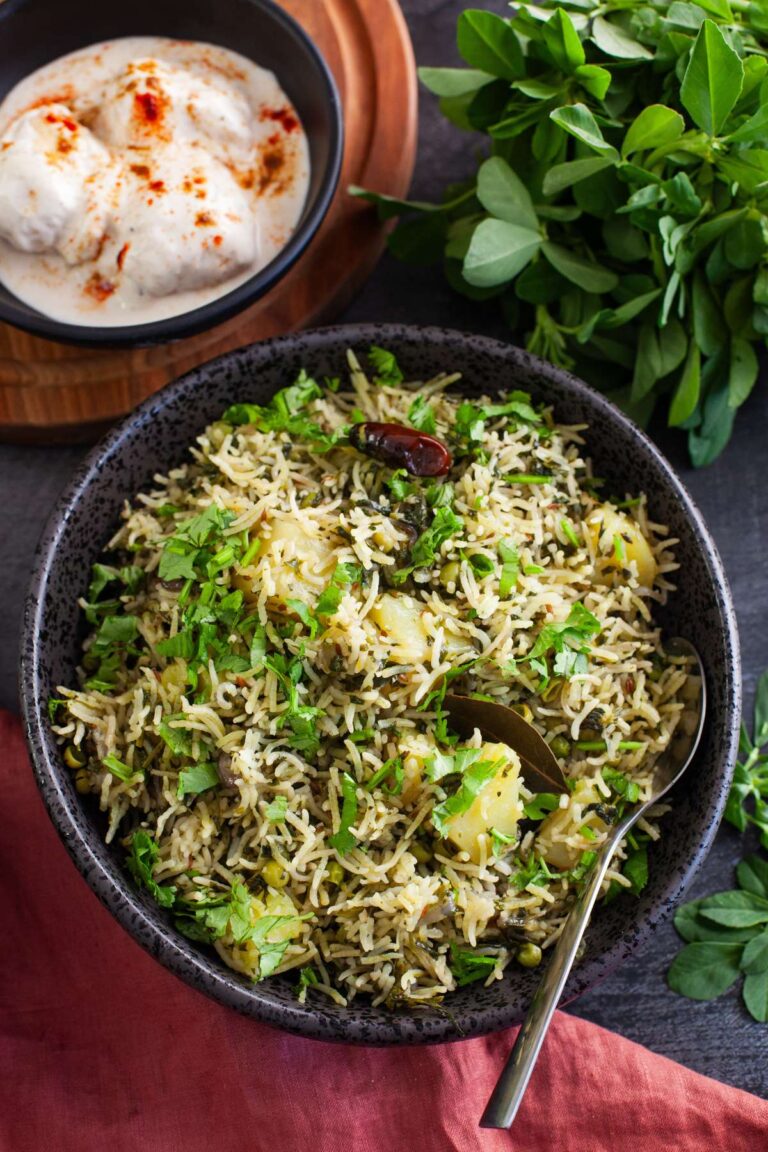 Instant Pot Methi Pulao - Sinfully Spicy