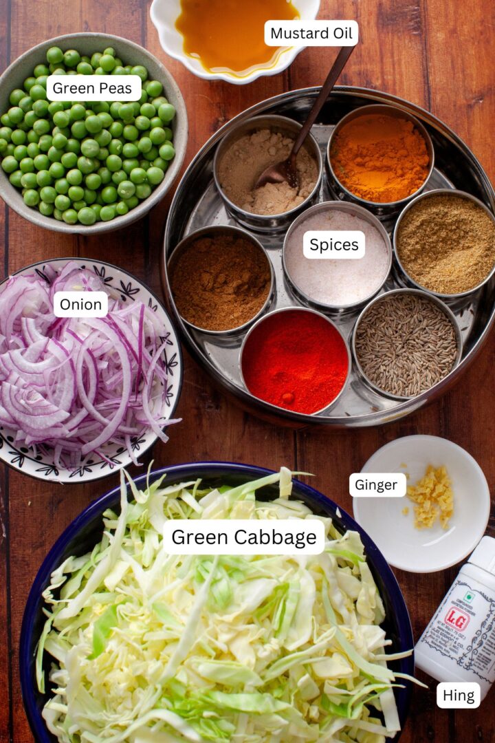 Green Cabbage Sabzi (With Peas) - Sinfully Spicy