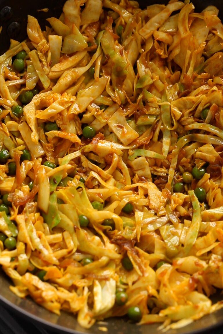 Green Cabbage Sabzi (With Peas) - Sinfully Spicy