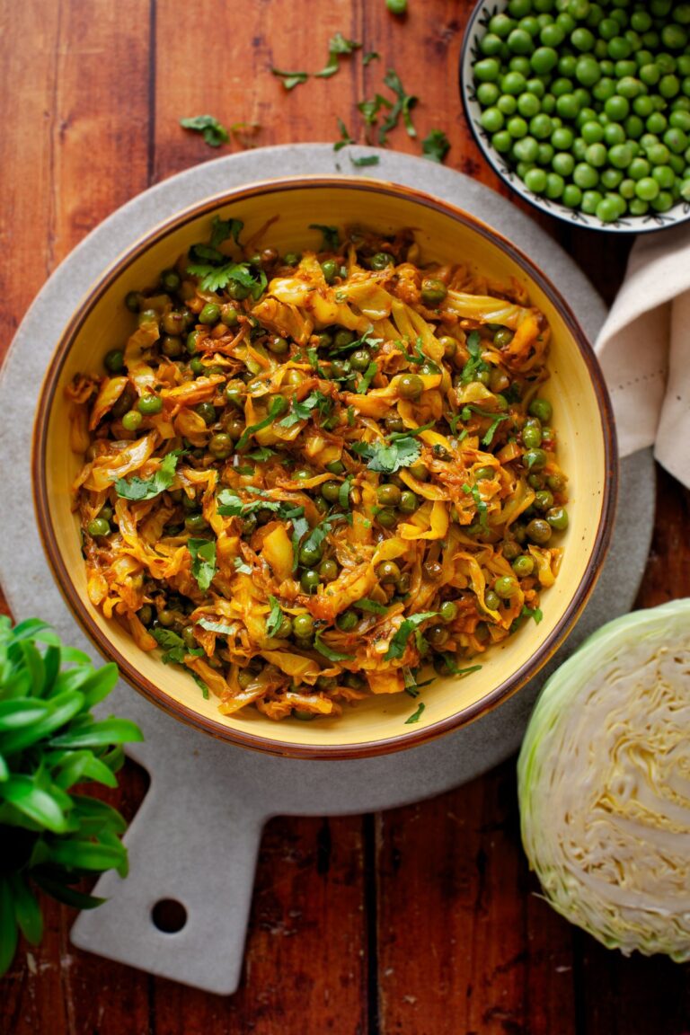 Green Cabbage Sabzi (With Peas) - Sinfully Spicy